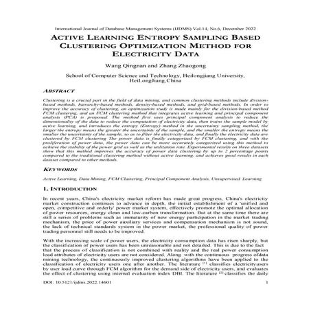 Active Learning Entropy Sampling based Clustering Optimization Method for Electricity Data | PDF