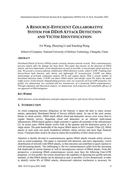 A RESOURCE-EFFICIENT COLLABORATIVE SYSTEM FOR DDOS ATTACK DETECTION AND ... A RESOURCE-EFFICIENT COLLABORATIVE SYSTEM FOR DDOS ATTACK DETECTION AND ...