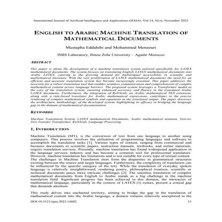 English to Arabic Machine Translation of Mathematical Documents | PDF