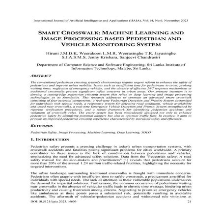 SMART CROSSWALK: MACHINE LEARNING AND IMAGE PROCESSING BASED PEDESTRIAN AND VEHICLE MONITORING ...