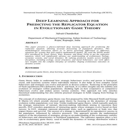 DEEP LEARNING APPROACH FOR PREDICTING THE REPLICATOR EQUATION IN ...
