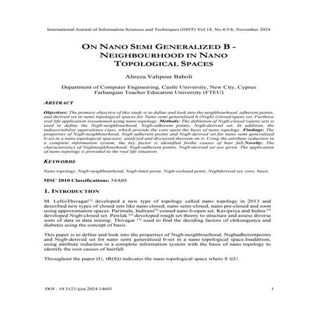 ON NANO SEMI GENERALIZED B - NEIGHBOURHOOD IN NANO TOPOLOGICAL SPACES | PDF