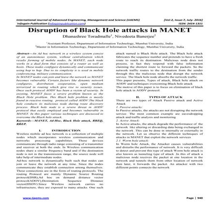 Disruption Of Black Hole Attacks In Manet Pdf Computer Networking Computing