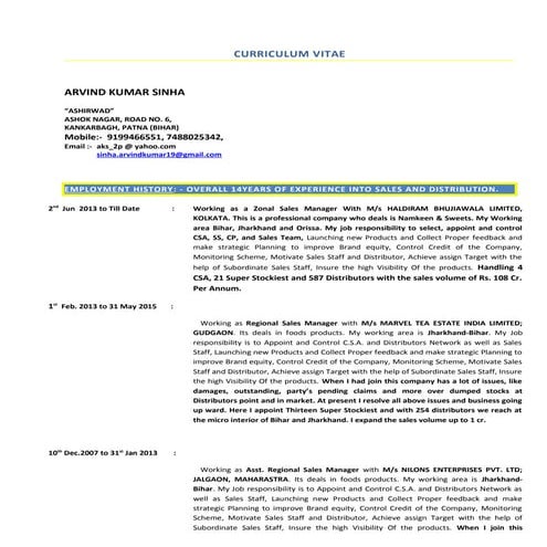 Resume ARVIND KUMAR SINHA 3 f | DOC