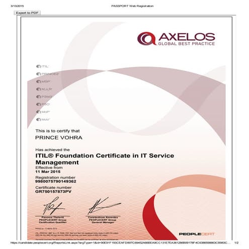 ITIL Certificate | PDF