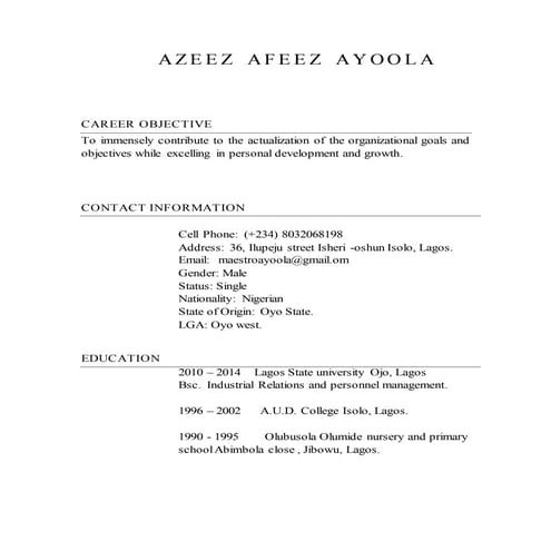 Ayoola cv-1 | DOCX | Careers