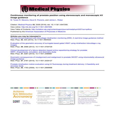 Stevens et al, Continuous monitoring of prostate position using ...