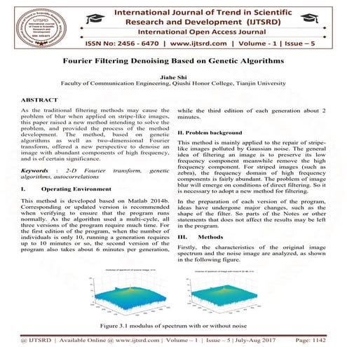 Fourier Filtering Denoising Based on Genetic Algorithms | PDF