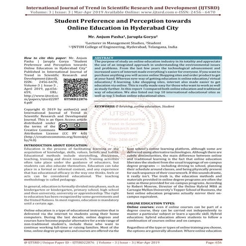 Student Preference and Perception towards Online Education in Hyderabad City | PDF