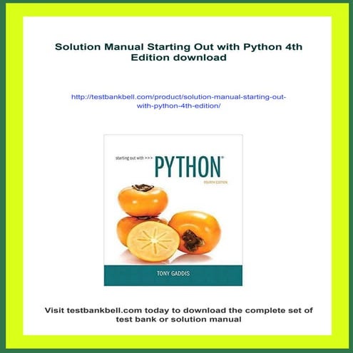 Solution Manual Starting Out with Python 4th Edition | PDF