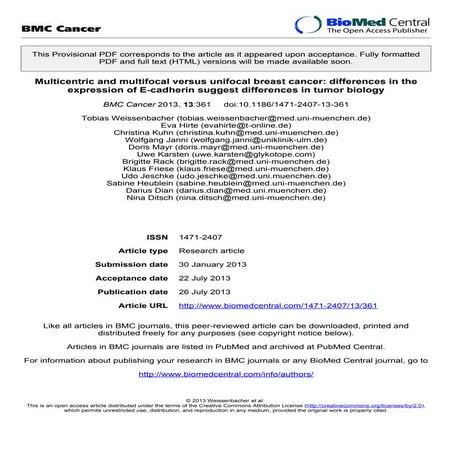 Multicentric and multifocal versus unifocal breast cancer: differences ...