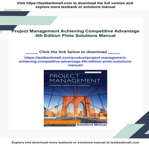 Project Management Achieving Competitive Advantage 4th Edition Pinto Solutions Manual | PDF