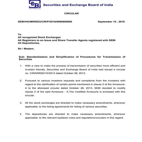 Standardization and Simplification of Procedures for Transmission of ...