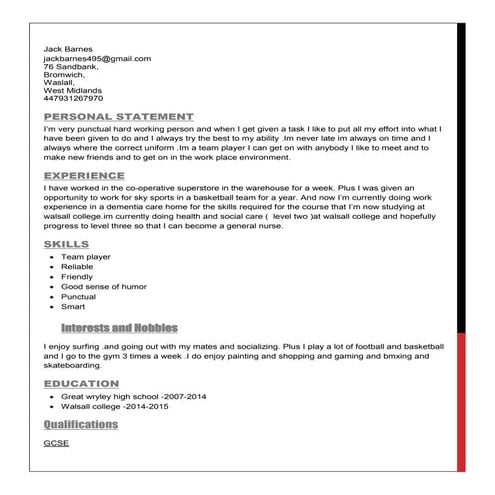 Jack Barnes CV | DOCX