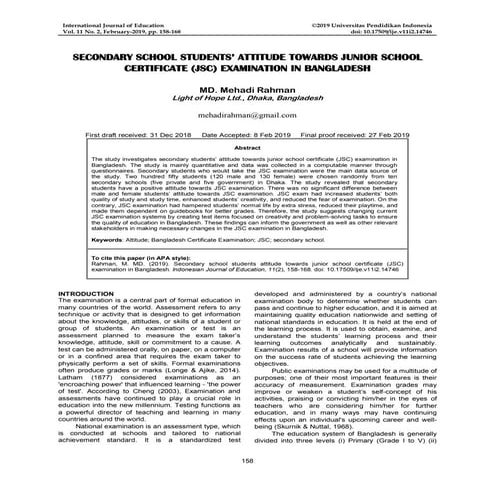 Secondary School Students Attitude towards Junior School Certificate ...