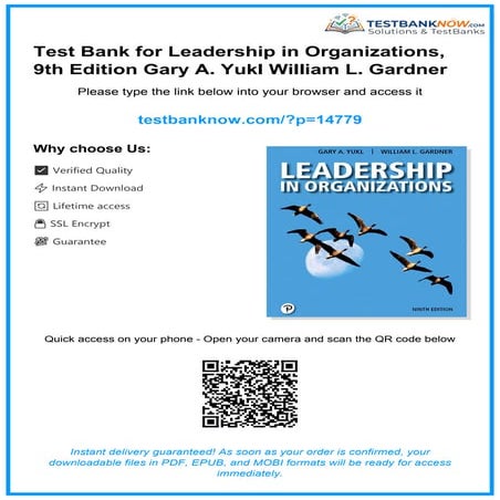 Test Bank for Leadership in Organizations, 9th Edition Gary A. Yukl ...