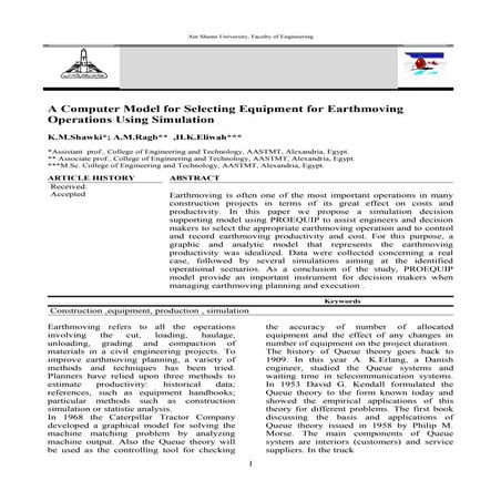 A Computer Model for Selecting Equipment for Earthmoving Operations ...