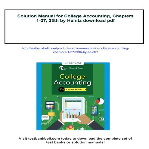 Solution Manual for College Accounting, Chapters 1-27, 23th by Heintz | PDF