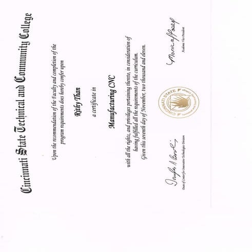 Rithy Than's Manufacturing CNC Certificate | PDF