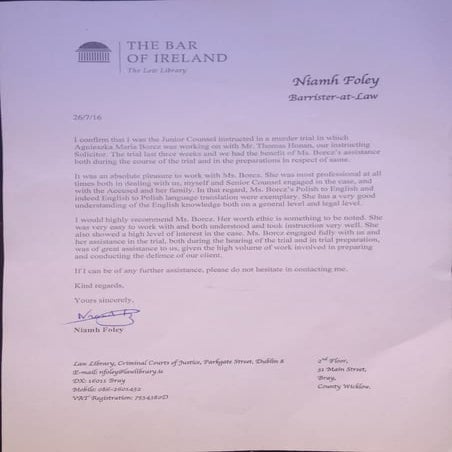 Reference Agnieszka Borcz from Niamh Foley | PDF