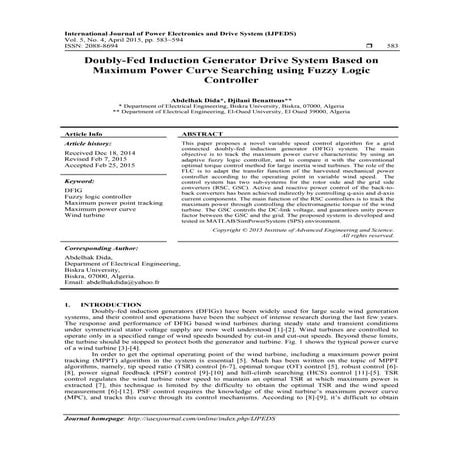 Doubly Fed Induction Generator Drive System Based On Maximum Power Curve Searching Using Fuzzy 3284