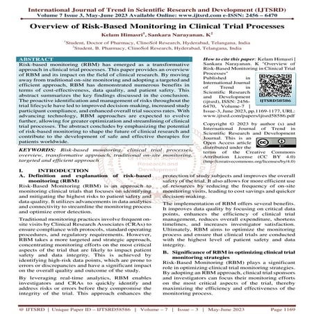Overview of Risk Based Monitoring in Clinical Trial Processes | PDF