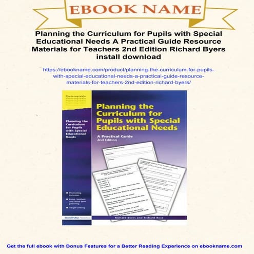 Planning the Curriculum for Pupils with Special Educational Needs A Practical Guide Resource ...