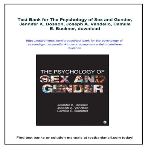 Test Bank for The Psychology of Sex and Gender, Jennifer K. Bosson ...