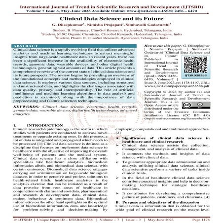 Clinical Data Science and its Future | PDF