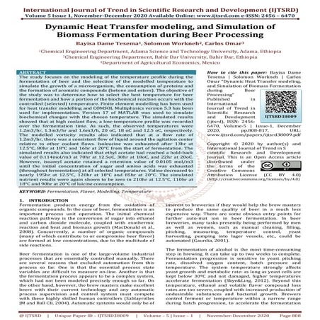 Dynamic Heat Transfer Modeling And Simulation Of Biomass Fermentation During Beer Processing
