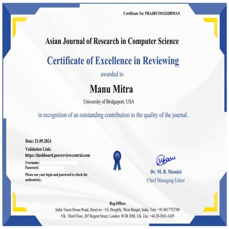 149. Reviewer Certificate in Asian Journal | PDF