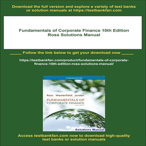 Fundamentals of Corporate Finance 10th Edition Ross Solutions Manual | PDF