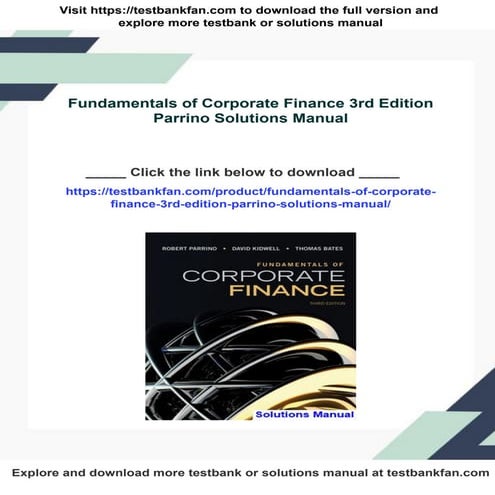 Fundamentals of Corporate Finance 3rd Edition Parrino Solutions Manual ...