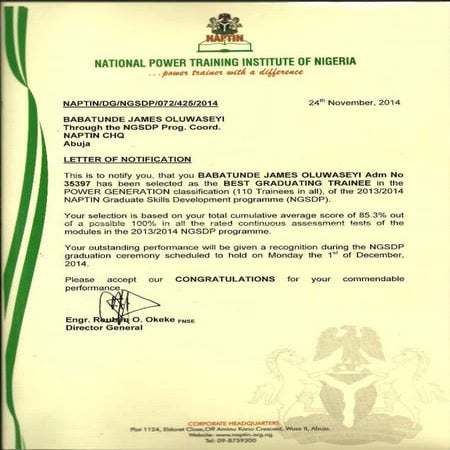 NAPTIN AWARD BEST IN GENERATION PDF | PDF