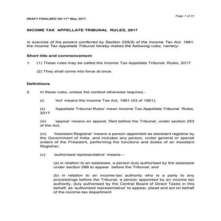 Finalized Draft of ITAT Rules 2017 | PDF