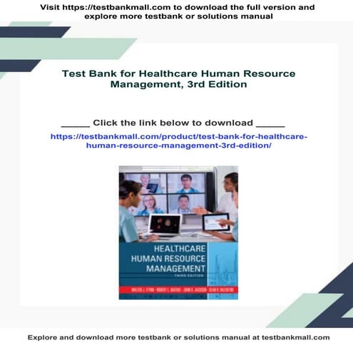 Test Bank for Healthcare Human Resource Management, 3rd Edition | PDF