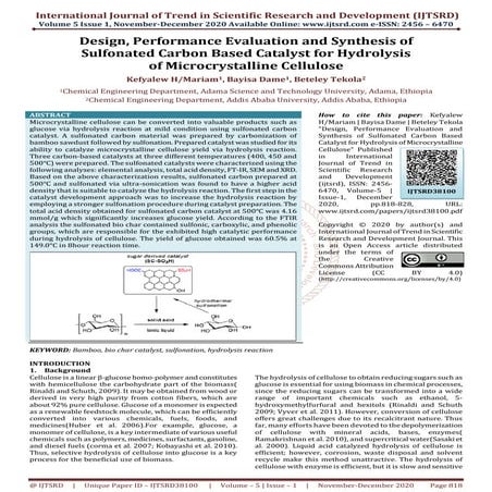 Design, Performance Evaluation and Synthesis of Sulfonated Carbon Based ...