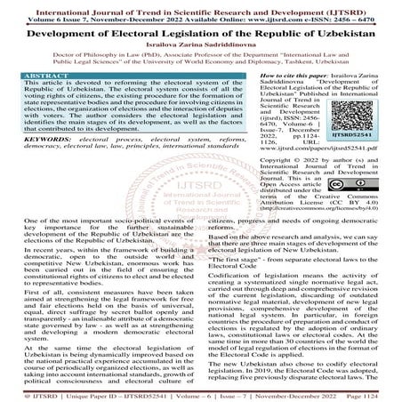Overview of the Development of Electoral Legislation of the Republic ...