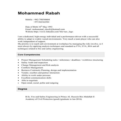 Fire and Safety Engineer CV | PDF