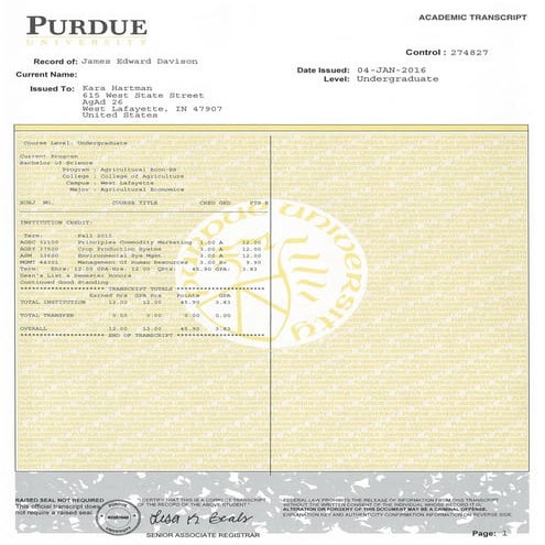 Purdue transcript | PDF