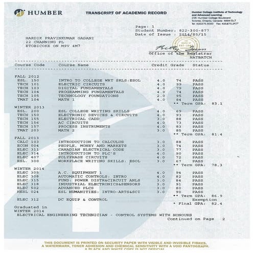 Transcript Humber | PDF
