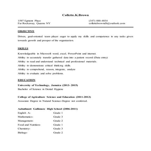 collette resume 1 | DOCX | Education