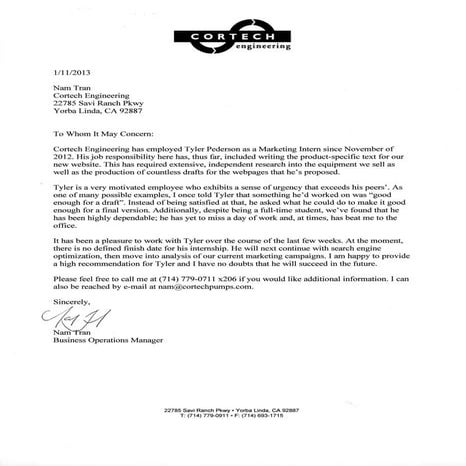 Cortech Engineering LOR | PDF