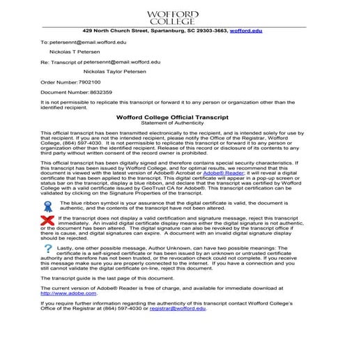 Wofford College Final Transcript | PDF