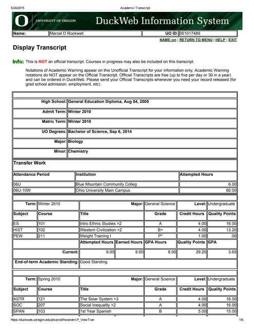 unofficial transcripts | PDF