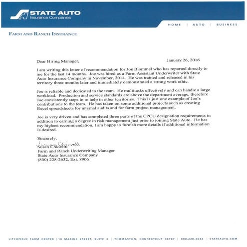 Joe Blommel Letter of Recommendation [178418] | PDF