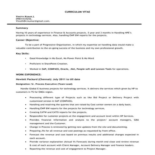 RESUME_VINOTH[2] | DOC | Business Accounting & Finance | Business