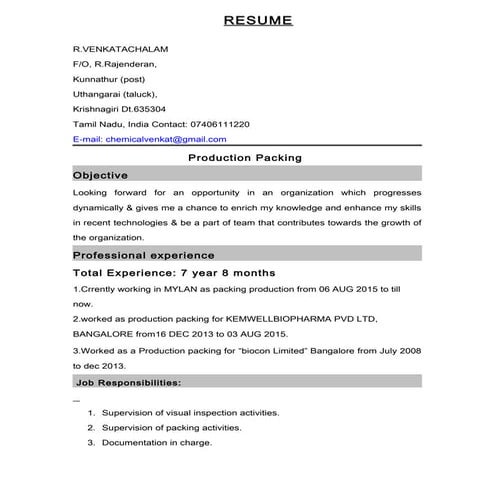 packing resume | DOC