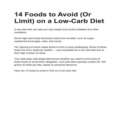 14 Foods to Avoid (Or Limit) on a Low-Carb Diet | PDF