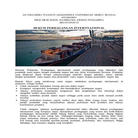 14,hbl,an nisa rizki,hapzi ali,hukum perdagangan international,universitas mercu buana,2019 | PDF